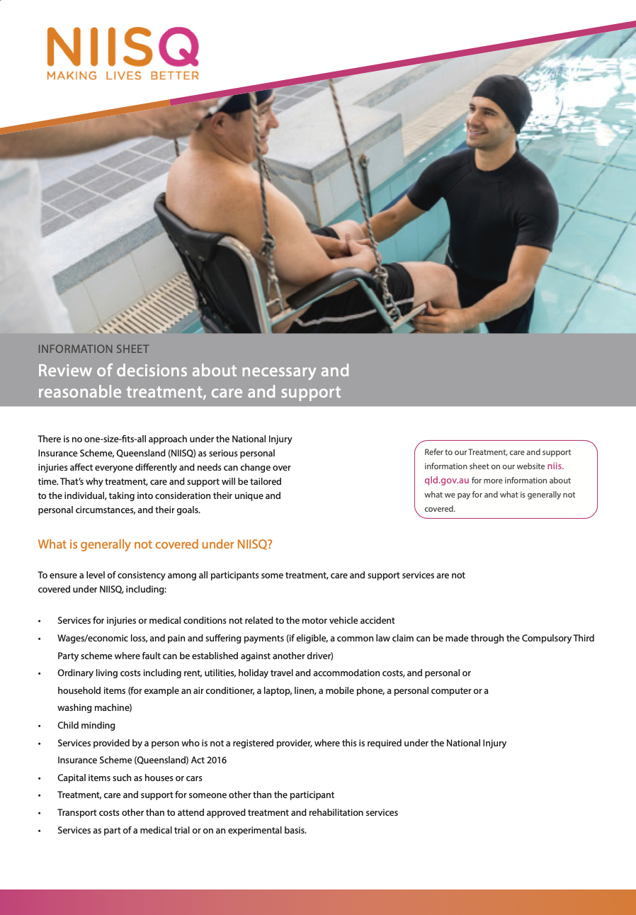 Information sheets – National Injury Insurance Scheme, Queensland